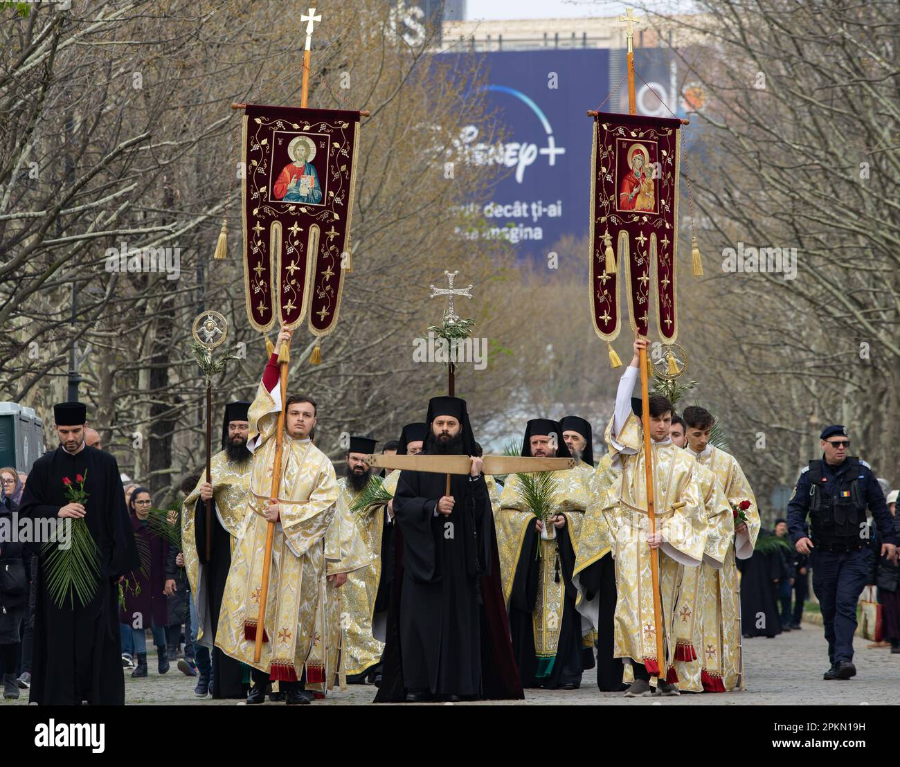 Bucharest, Romania. 8th Apr, 2023: Orthodox priests during the Palm ...
