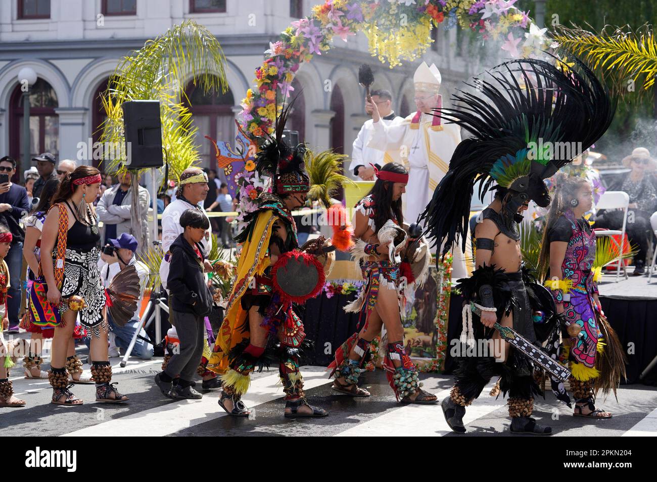 Archbishop of Los Angeles José H. Gomez blesses dancers with the Xipe ...