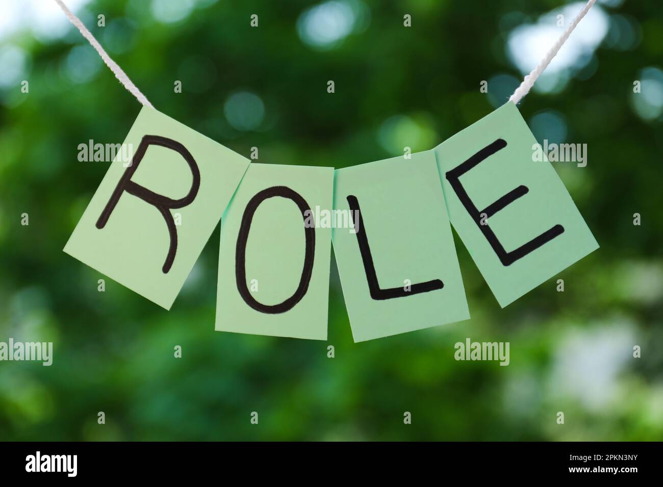 Notes with word Role hanging on blurred background Stock Photo - Alamy