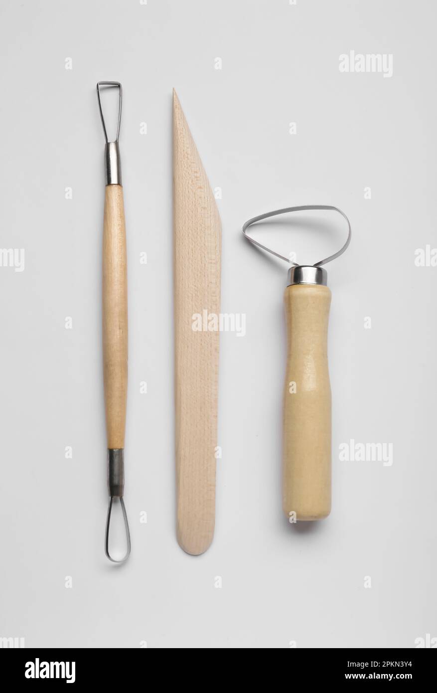 Set of clay modeling tools on white background, flat lay Stock Photo ...