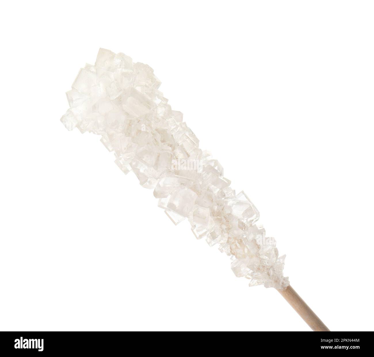 Wooden stick with sugar crystals isolated on white, closeup. Tasty rock ...