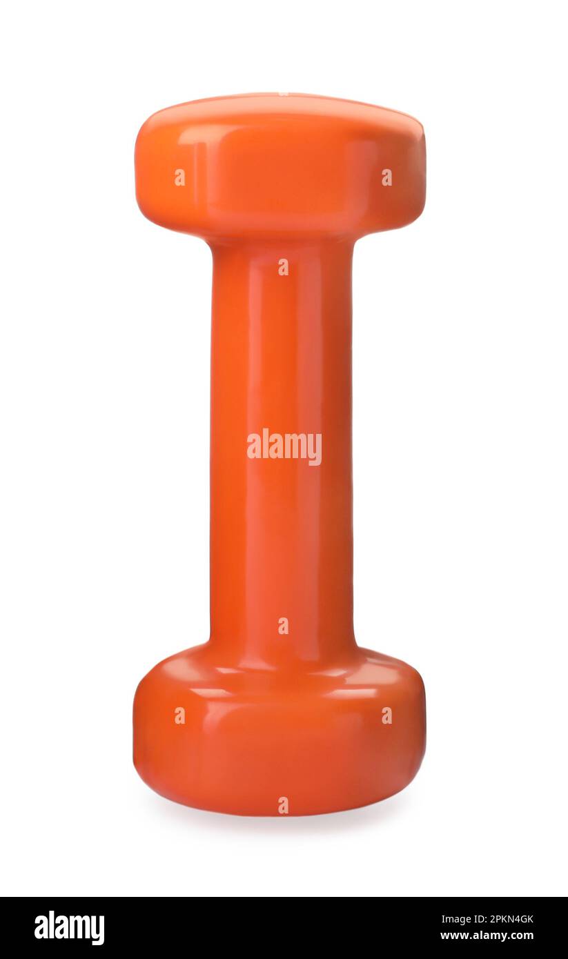 Orange dumbbell isolated on white. Weight training equipment Stock ...