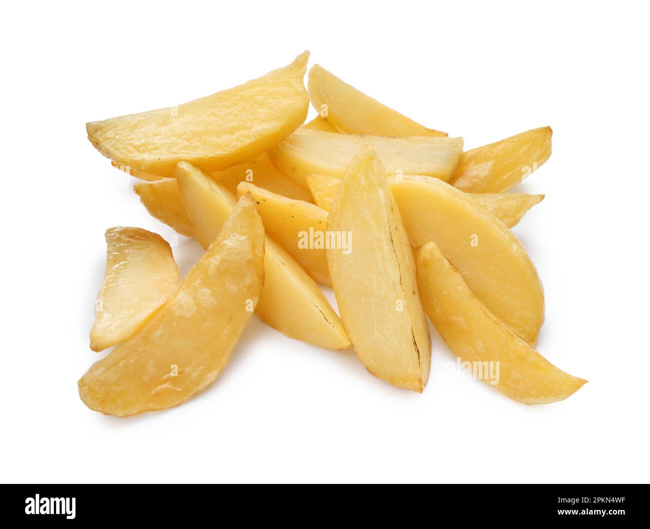 Tasty baked potato wedges on white background Stock Photo - Alamy