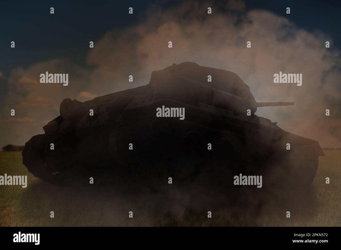 Silhouette of tank on battlefield. Military machinery Stock Photo - Alamy