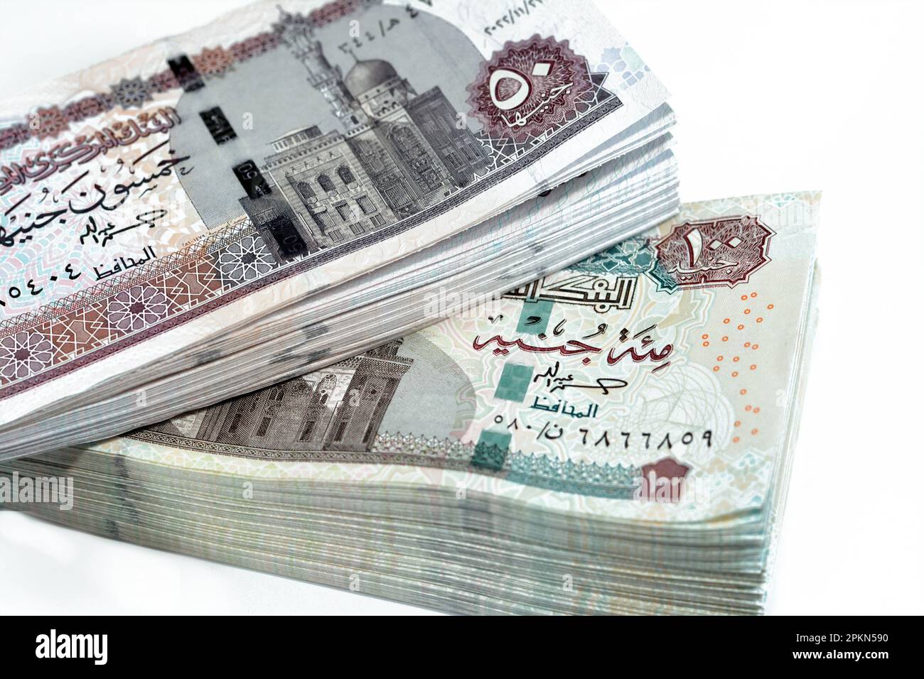 Stacks of Egypt money banknote bills of 100 and 50 EGP LE one hundred ...