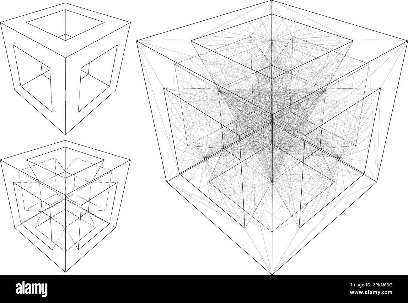Box And Six Pyramids Subtraction Vector. Cube Subtraction With Pyramids ...