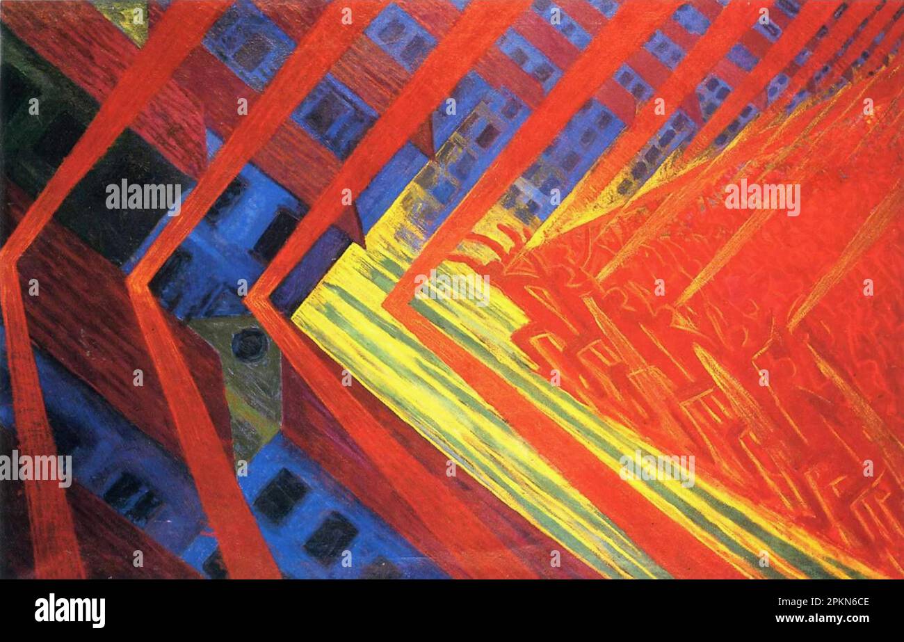 La Rivolta (The Revolt) painted in 1911 by the Italian futurist Luigi ...