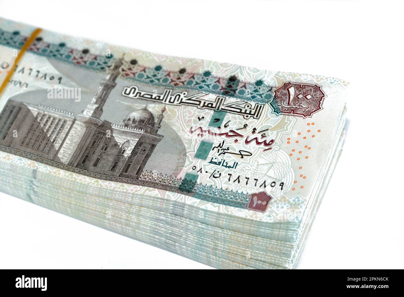 Stack of Egyptian currency of 100 EGP LE one hundred Egyptian pound ...