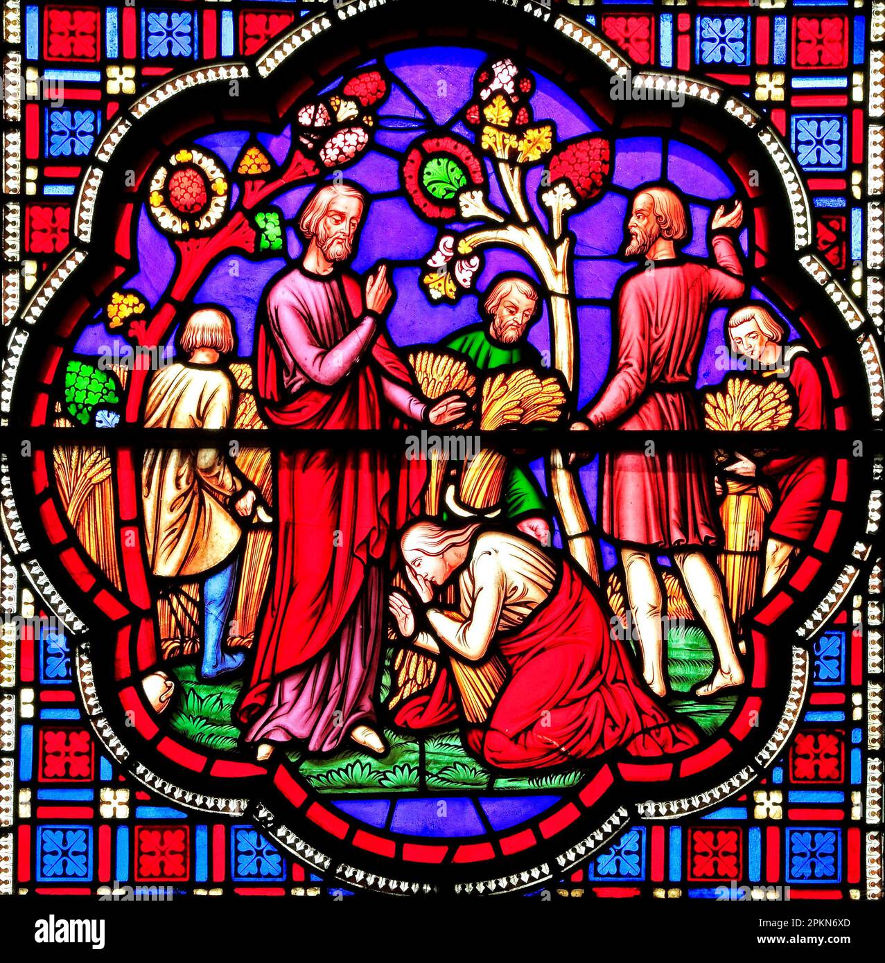 Stained glass window, Boaz meets Ruth in the cornfield, by William ...