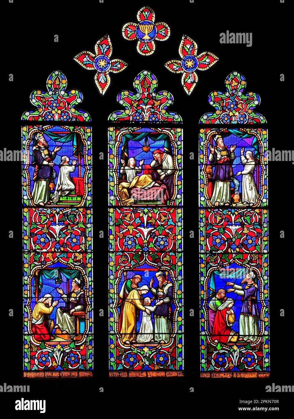 Stained glass window, story of the child Samuel, prophet, Bible ...