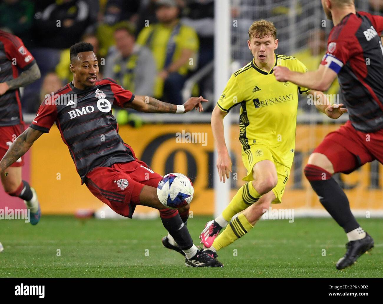 April 8, 2023: Toronto FC midfielder Kobe Franklin (19) steals the ball ...