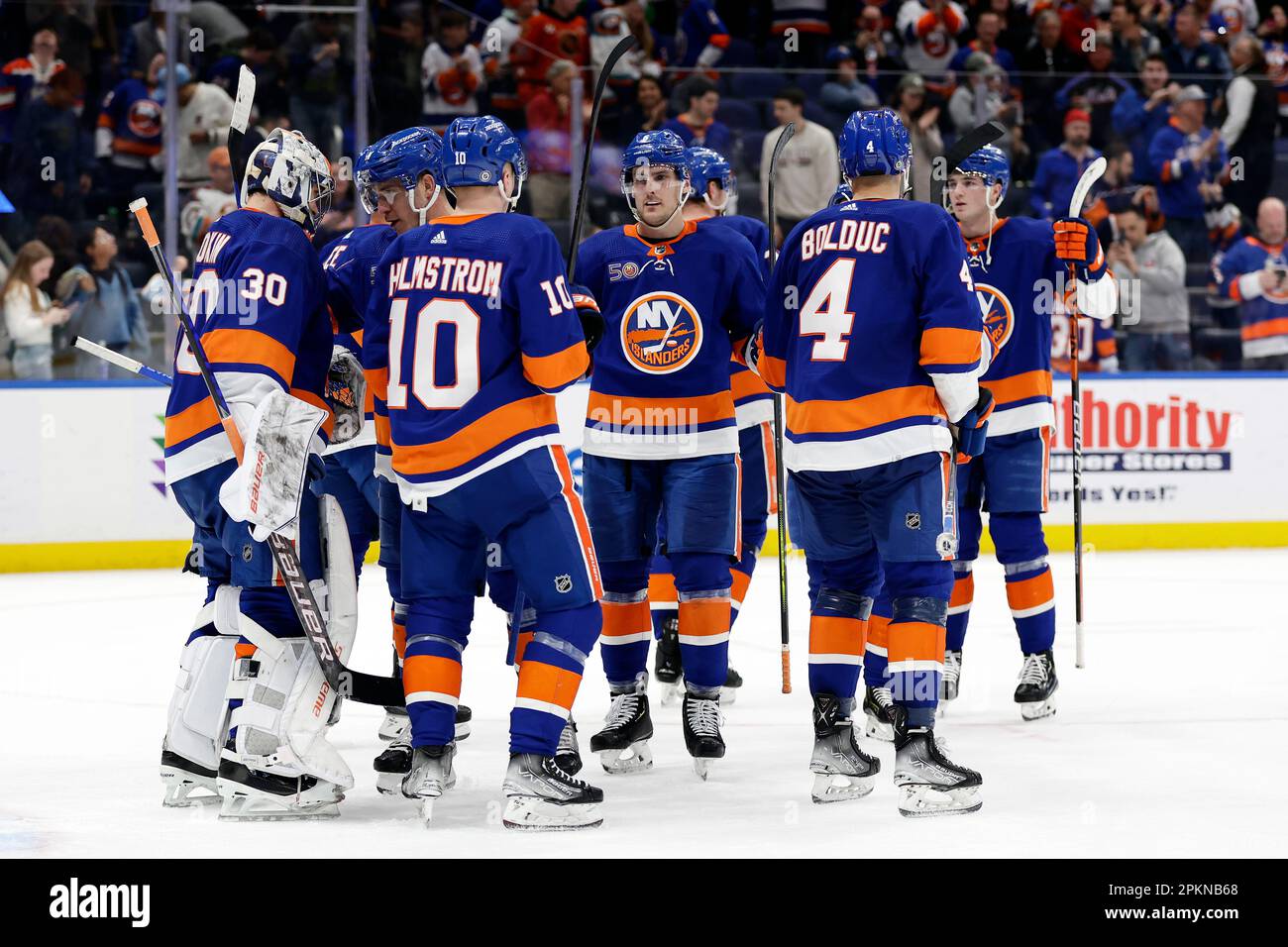 New York Islanders goaltender Ilya Sorokin (30) celebrates with ...