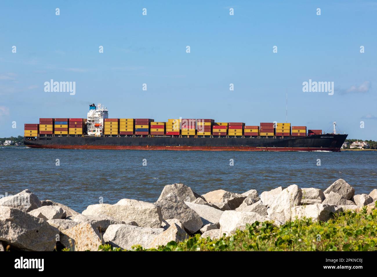 The MSC Santa Maria cargo ship carries shipping containers as it plies ...