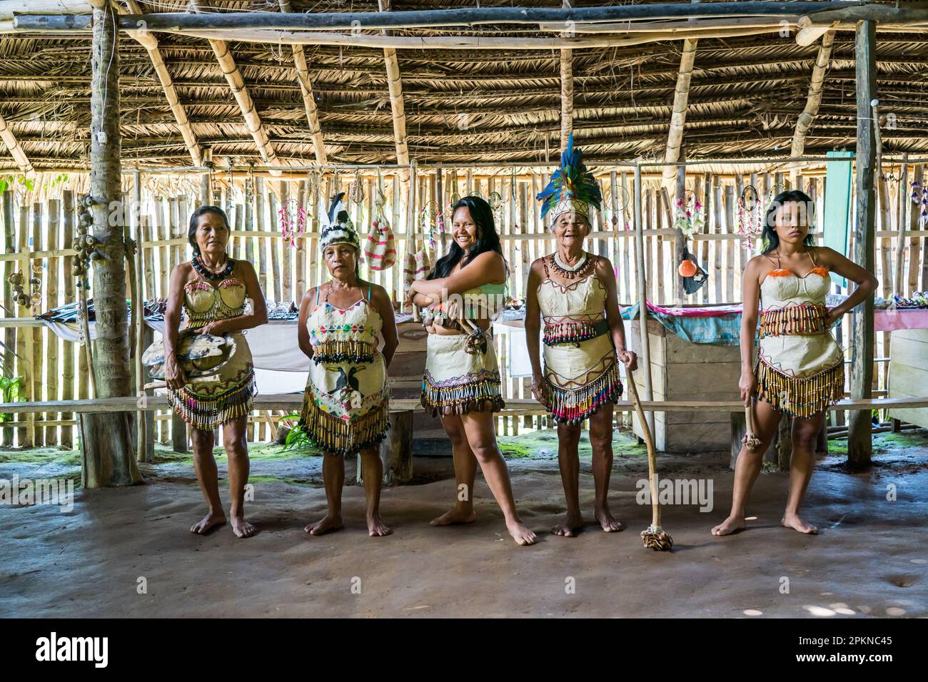 Ticuna women of Colombia reenact traditional dancing and music Stock ...