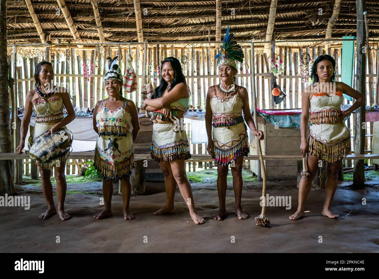 Ticuna women of Colombia reenact traditional dancing and music Stock ...