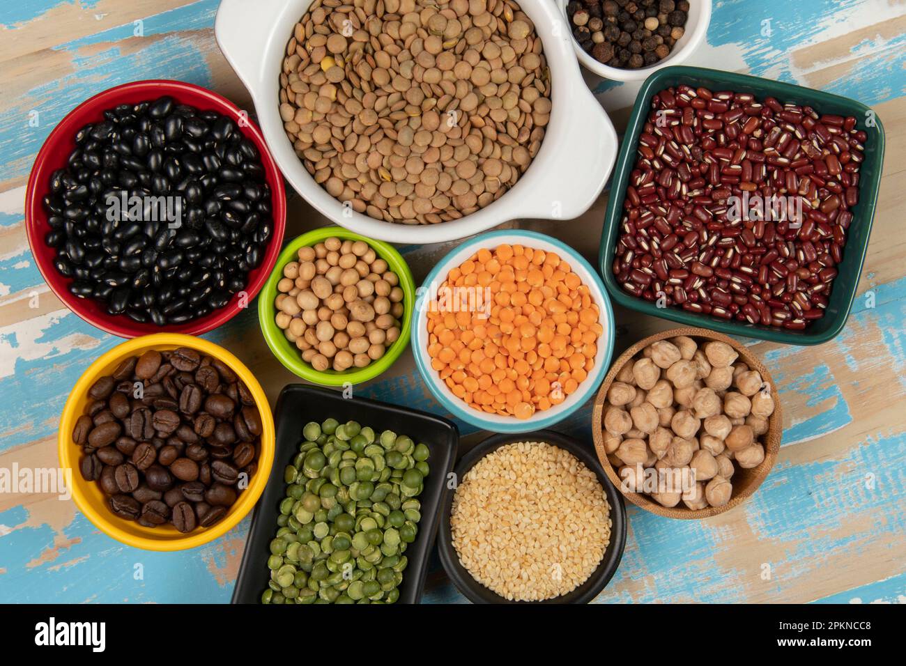 assorted bowls with raw grain and seeds viewed from above Stock Photo ...