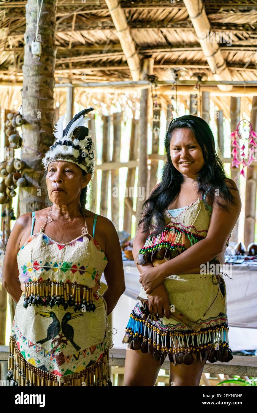 Ticuna women of Colombia reenact traditional dancing and music Stock ...