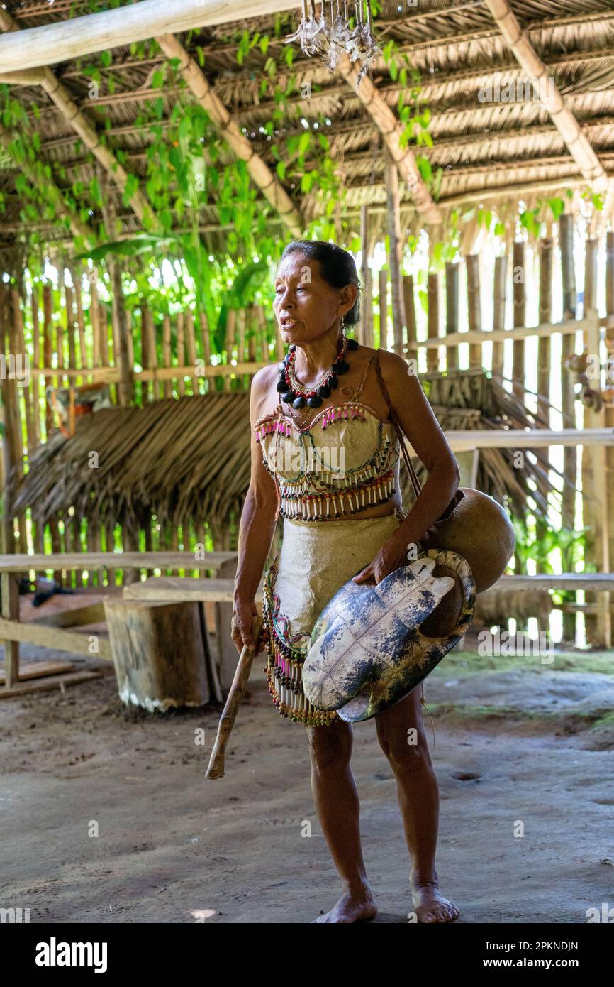 Ticuna women of Colombia reenact traditional dancing and music Stock ...