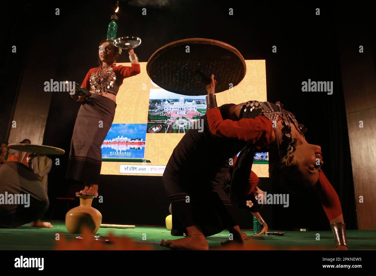 Kolkata, India. 08th Apr, 2023. Artist from Tripura perform Flock dance ...