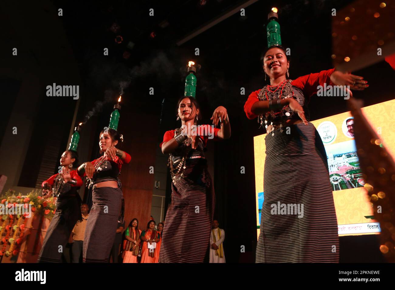 Kolkata, India. 08th Apr, 2023. Artist from Tripura perform Flock dance ...