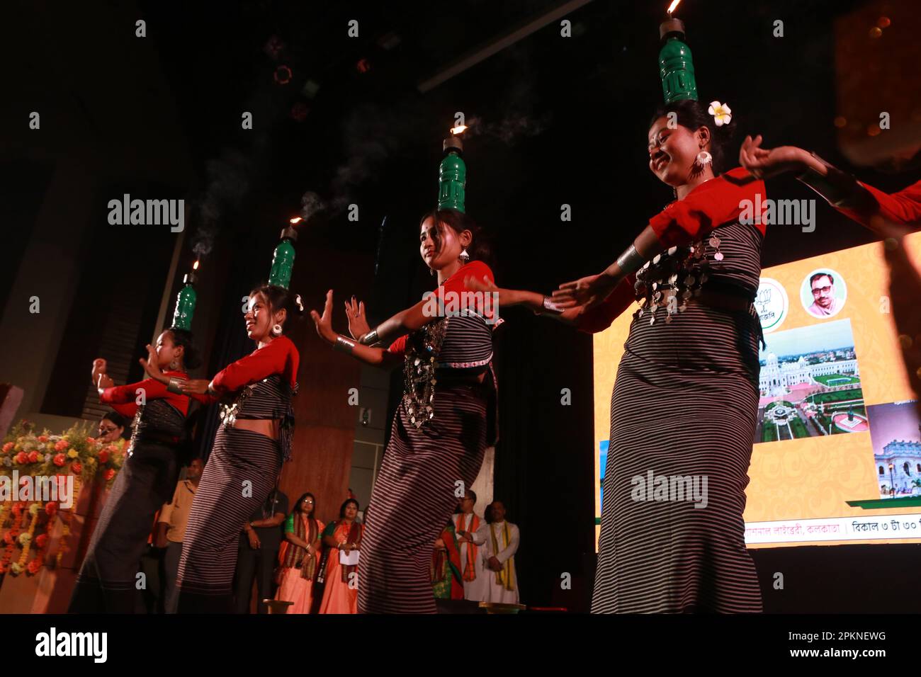 Kolkata, India. 08th Apr, 2023. Artist from Tripura perform Flock dance ...