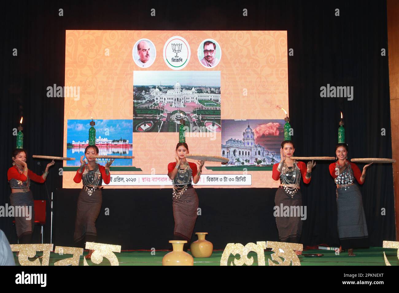Kolkata, India. 08th Apr, 2023. Artist from Tripura perform Flock dance ...