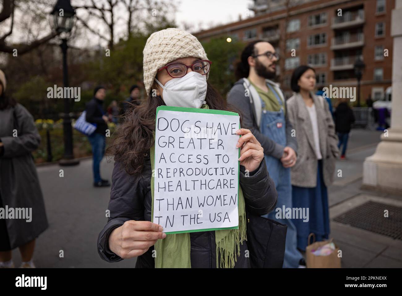 NEW YORK, NEW YORK - APRIL 08: A pro-choice activist holds a sign as ...
