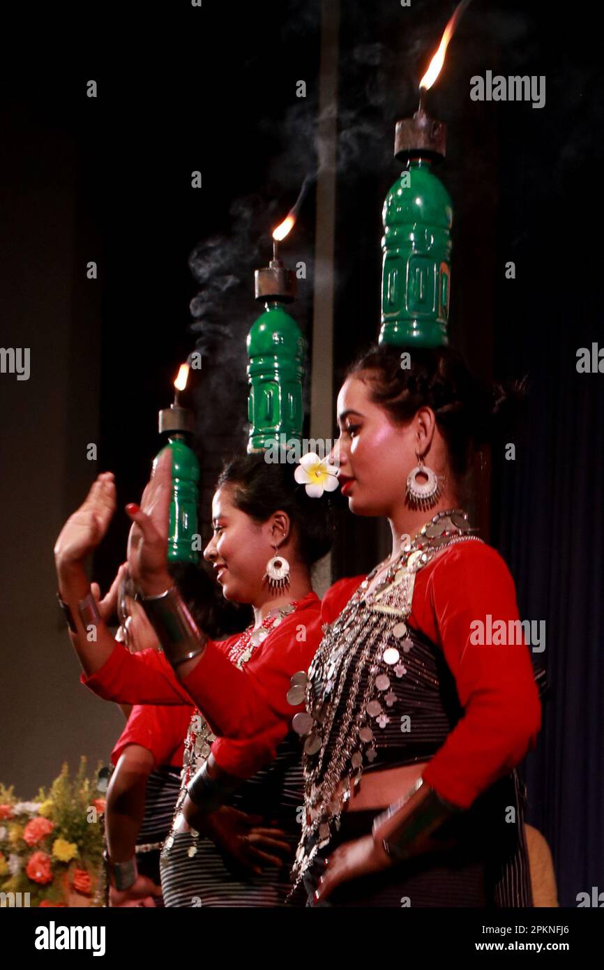 Kolkata, West Bengal, India. 8th Apr, 2023. Artist from Tripura perform ...