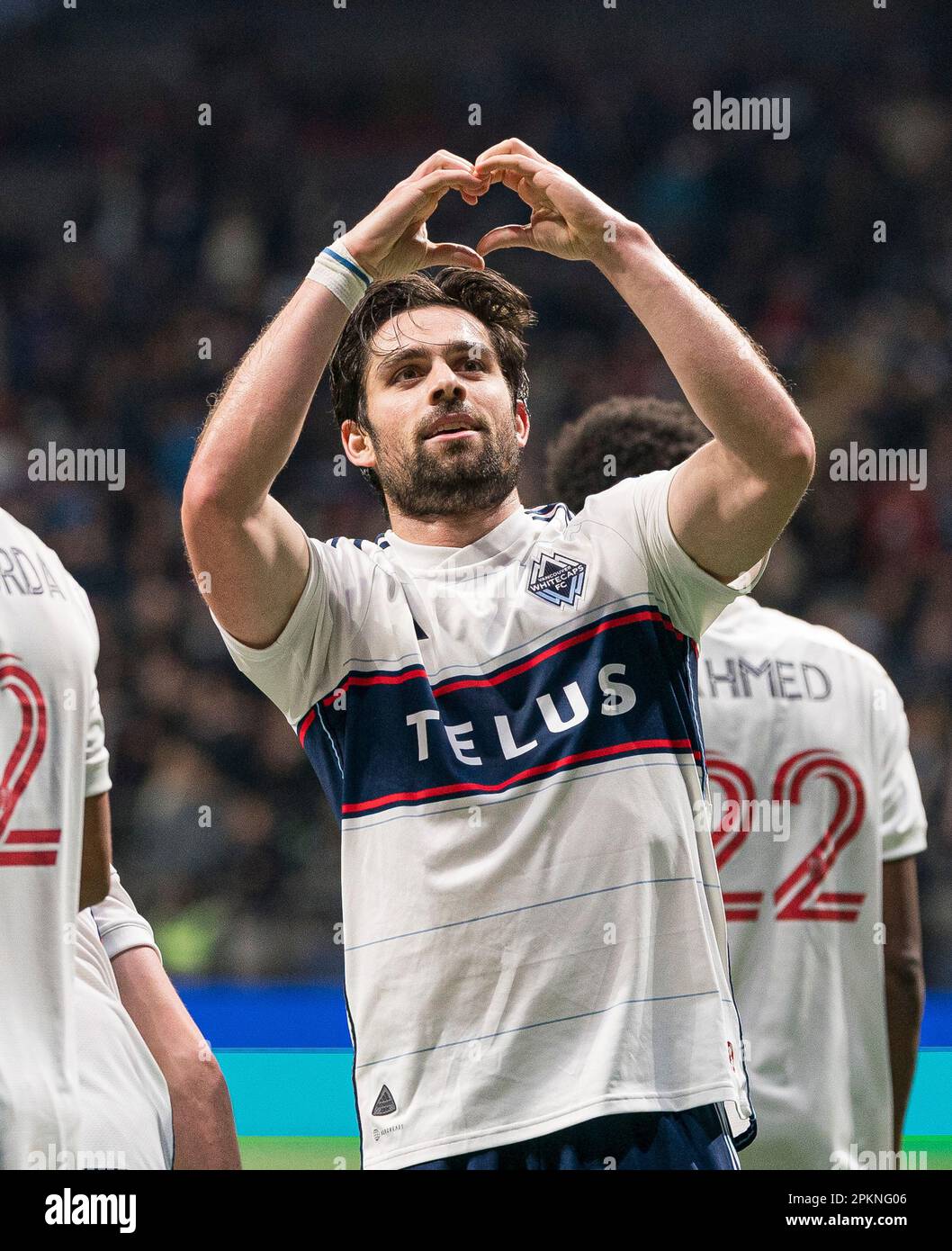 Vancouver Whitecaps' Brian White gestures to fans after scoring a goal ...