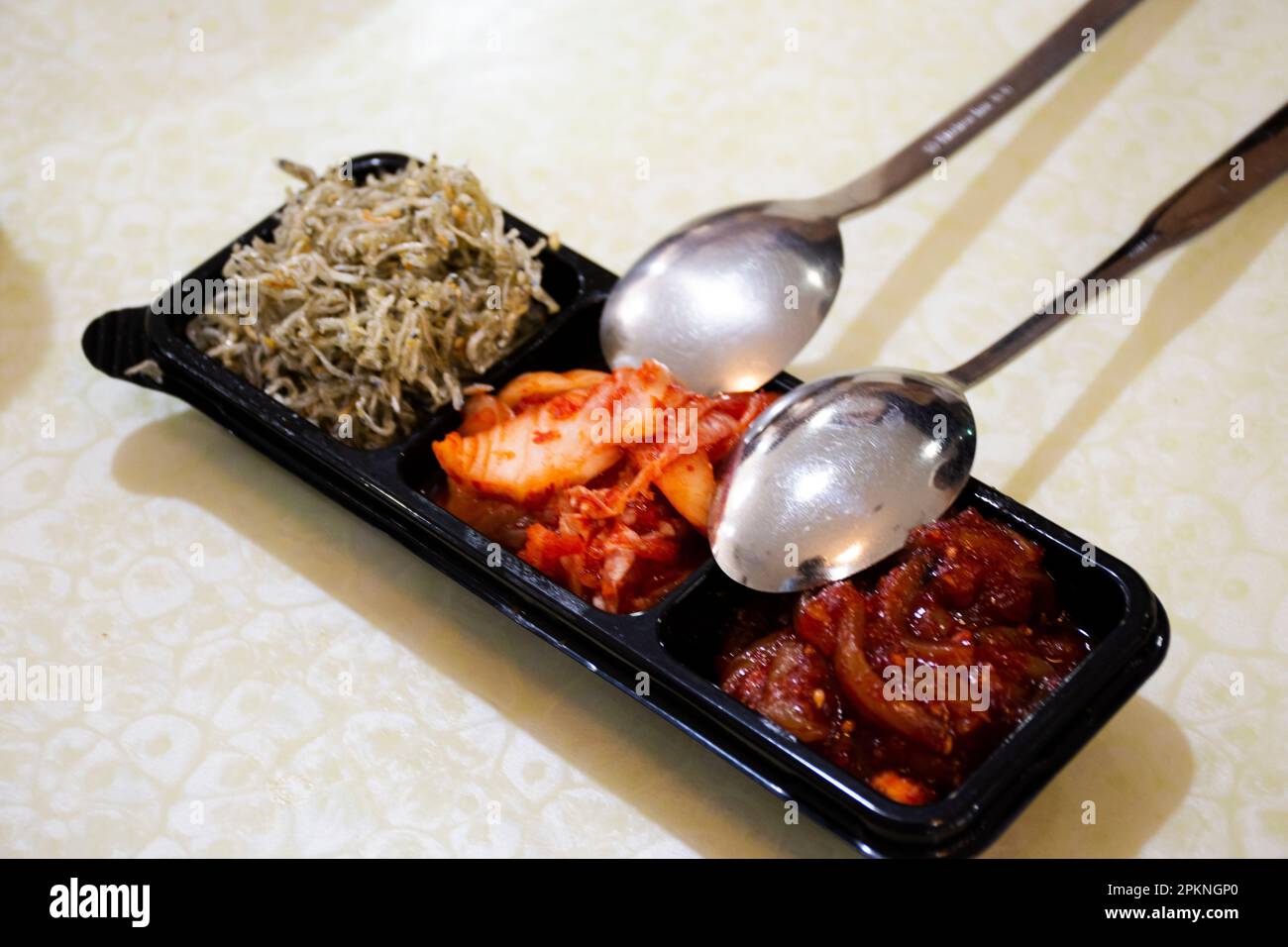 Local traditional korean gourmet food fresh vegetables and squid kimchi ...