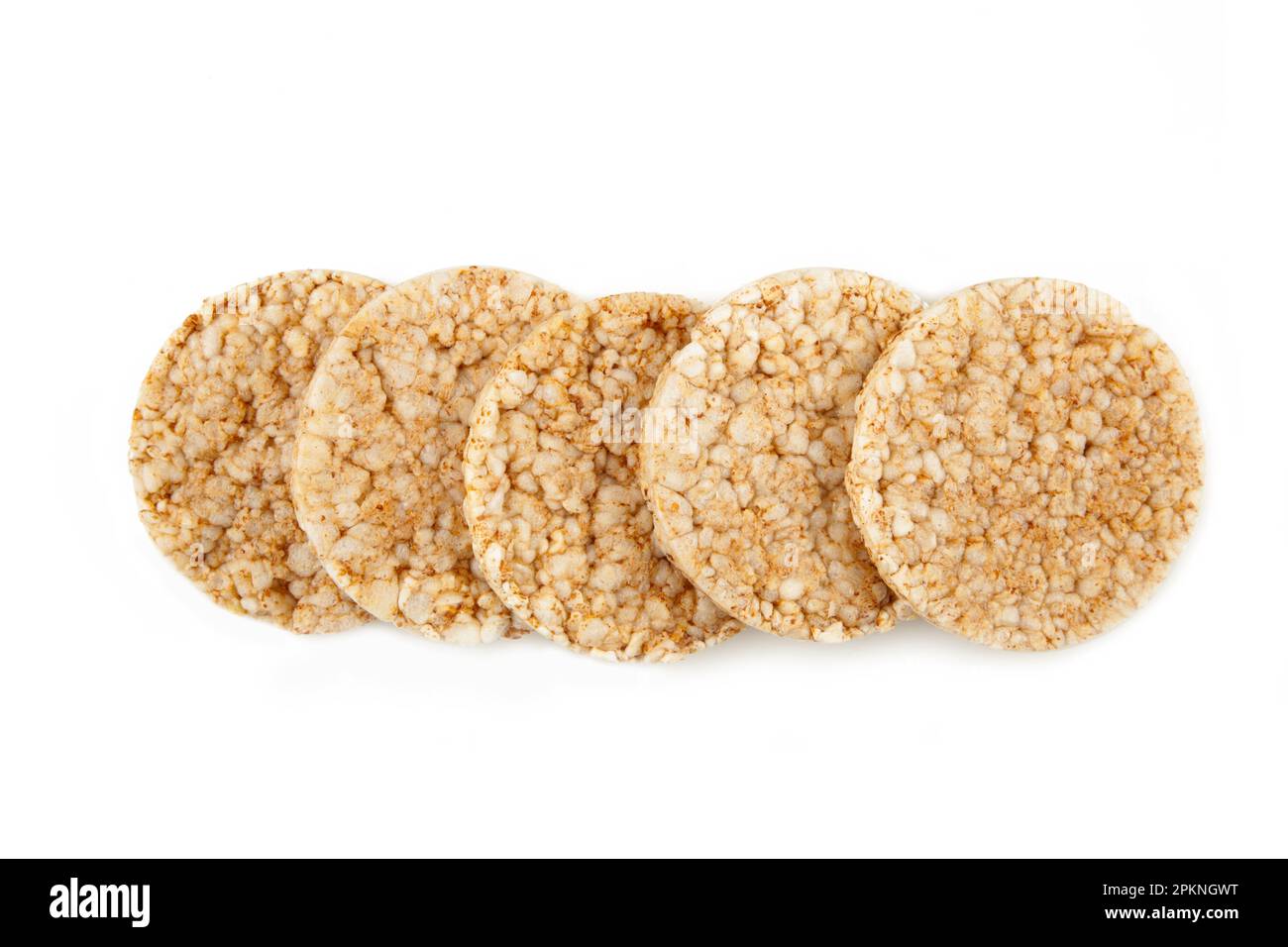 A stack of dietary round, airy, crisp buckwheat crispbread isolated on ...