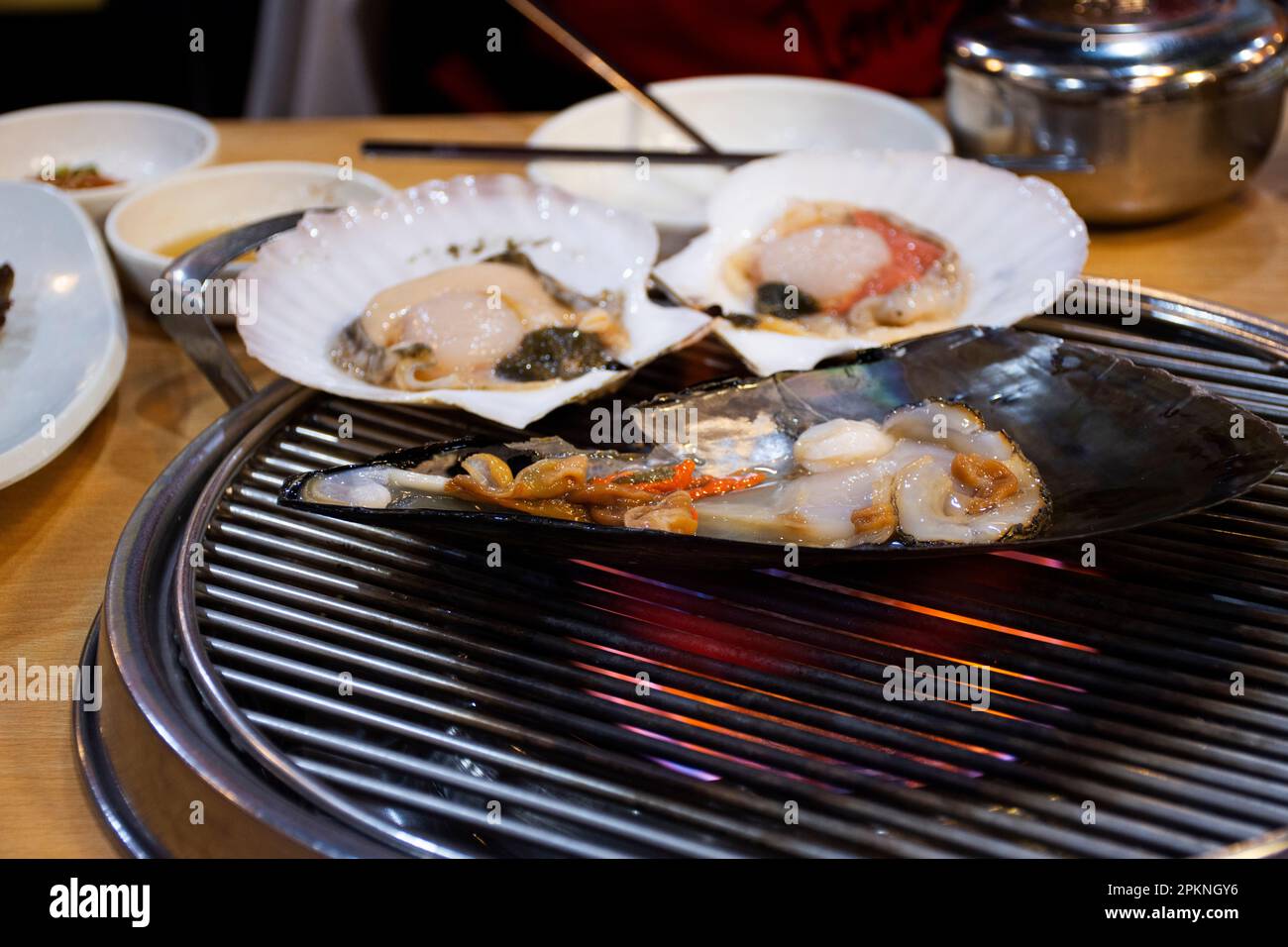 Gourmet food grilled roasted seafood and shell fried burn for korean ...