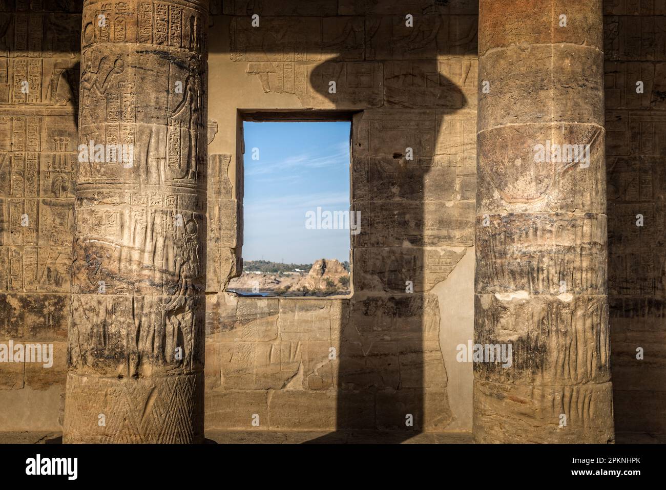 Pillars and a window in the Philae temple on Agilkia island, Egypt ...