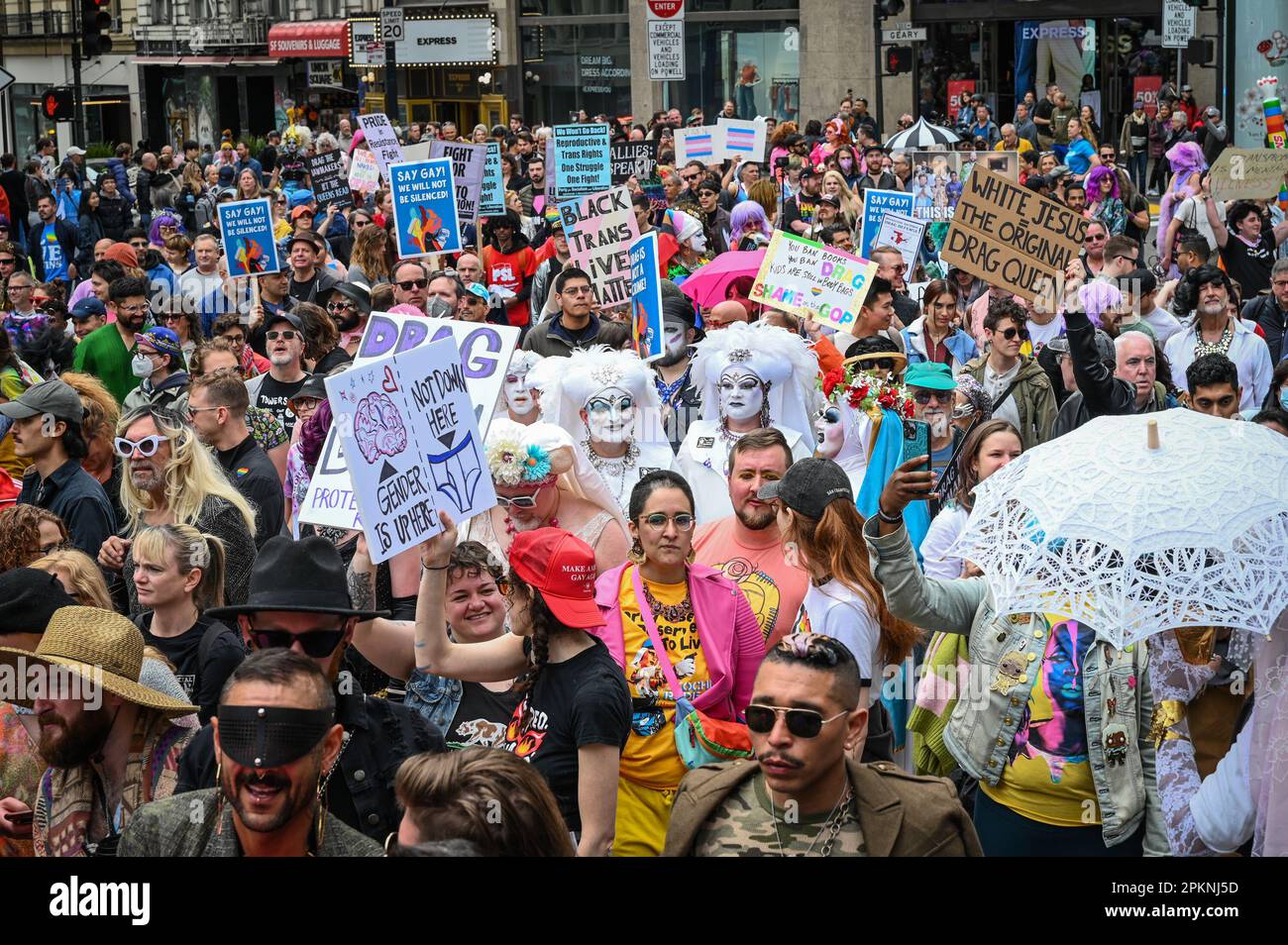 San Francisco, United States. 08th Apr, 2023. Protesters march with ...