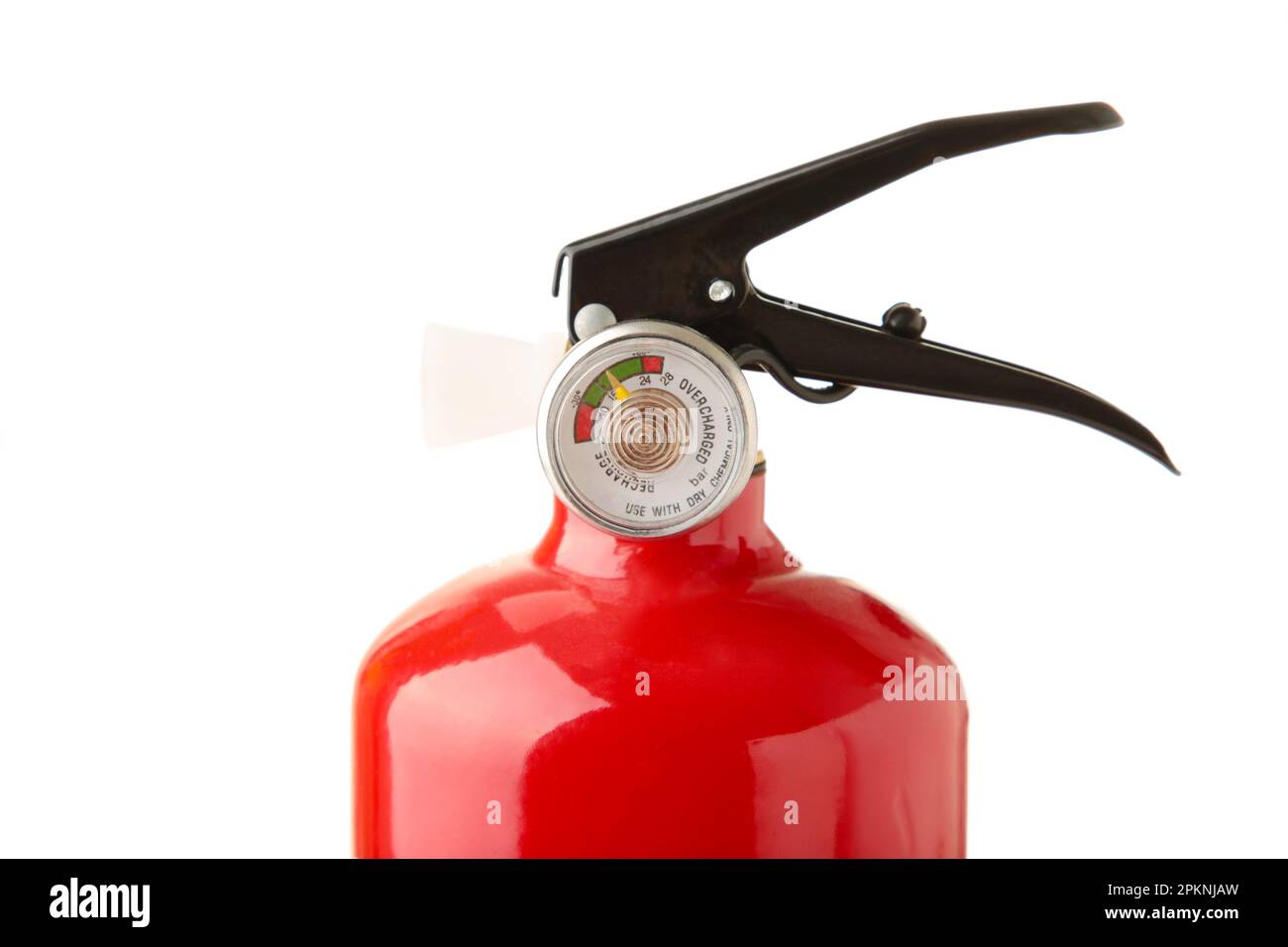 Red foam fire extinguisher isolated on white background. Top view Stock ...