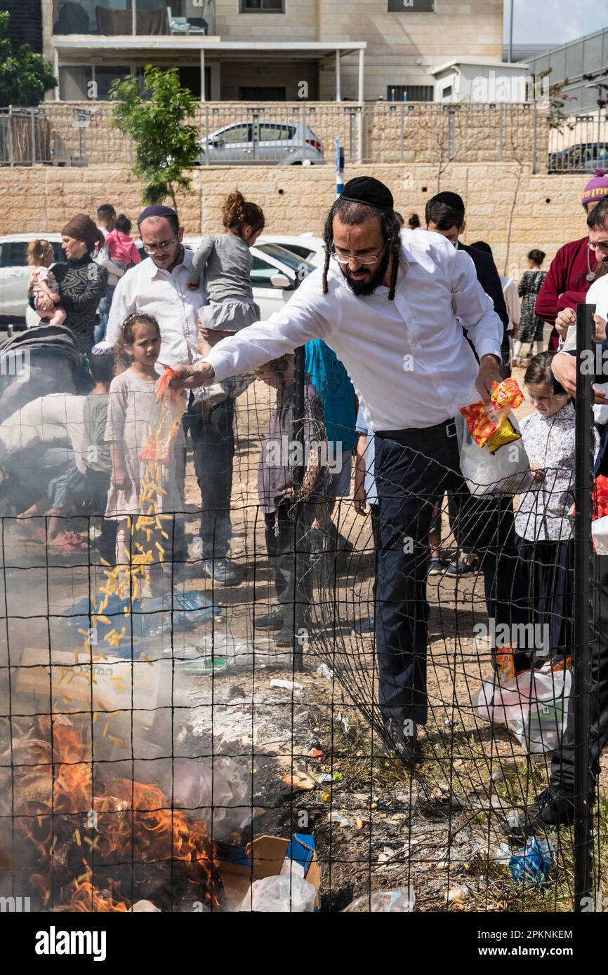 Harish, Israel. Jewish ritual burning of bread, wheat and flour ...