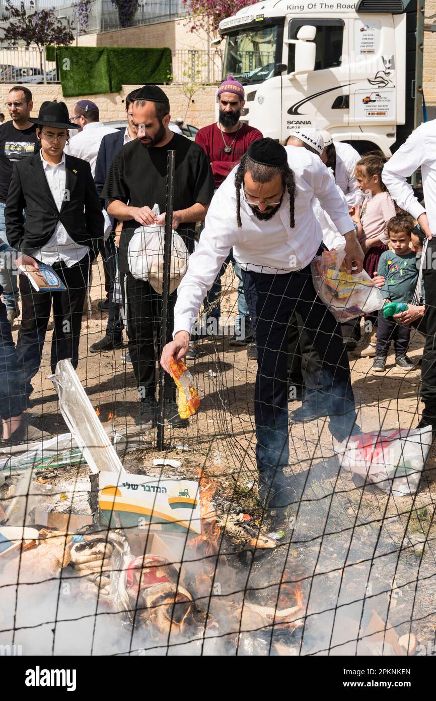Harish, Israel. Jewish ritual burning of bread, wheat and flour ...