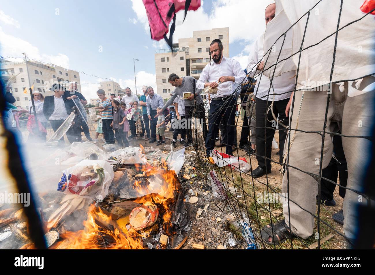 Harish, Israel. Jewish ritual burning of bread, wheat and flour ...