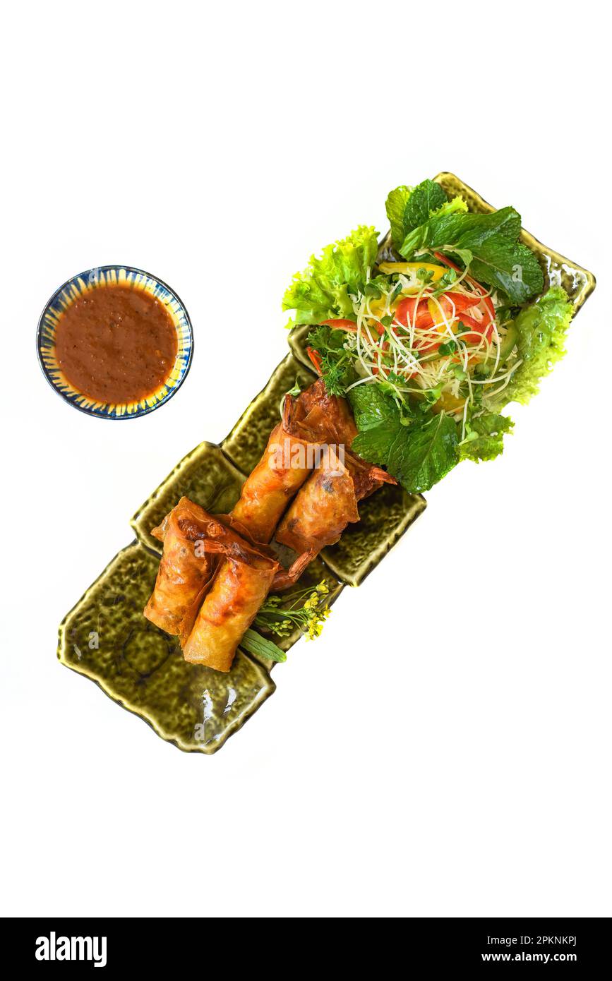 Traditional fried vietnamese spring rolls with pork, shrimp, rice paper ...