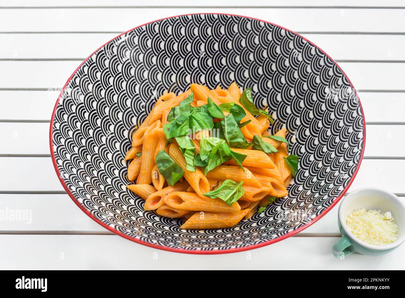 Pasta with spicy Alfredo sauce close up side view Stock Photo - Alamy