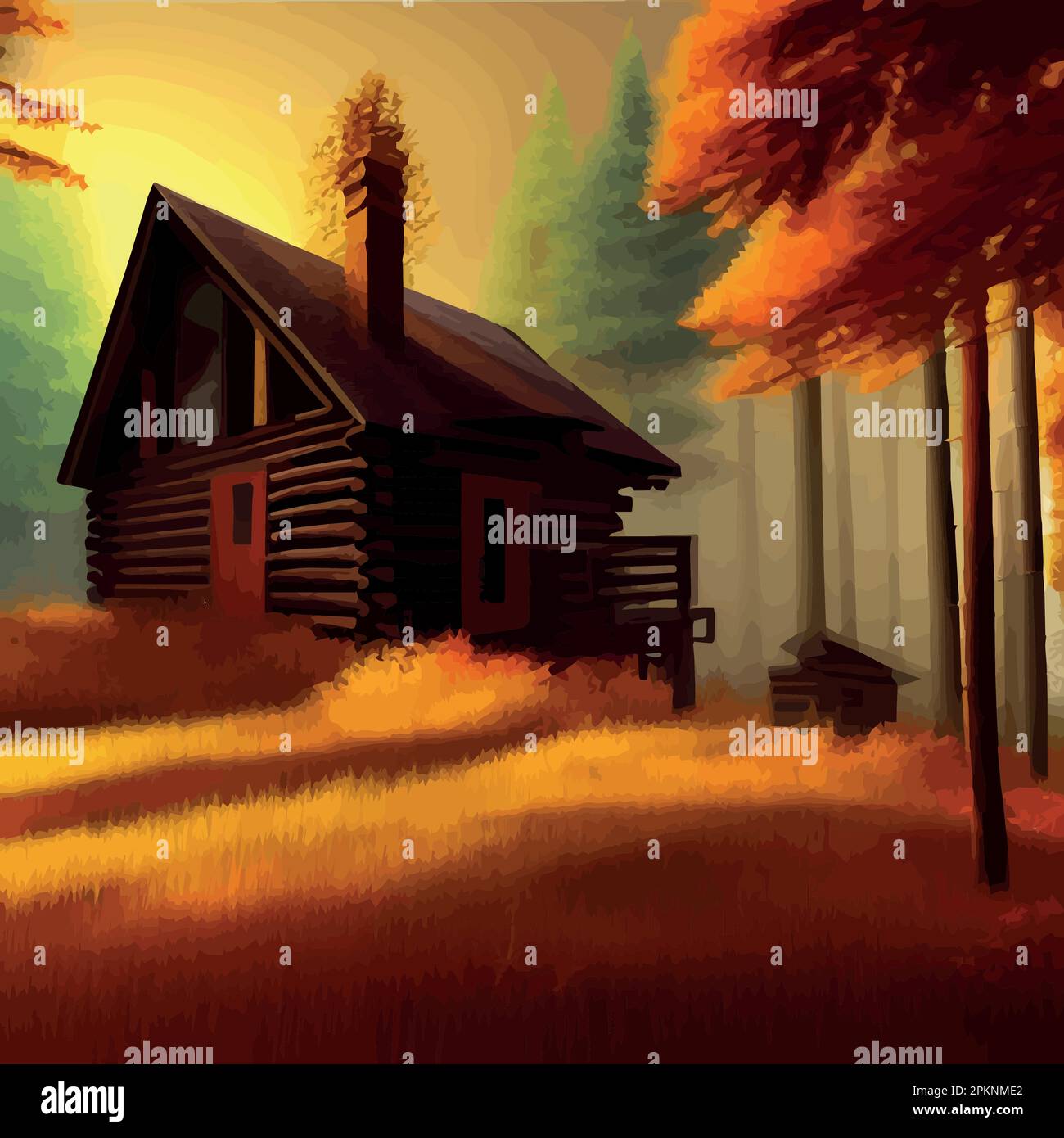 Old shack in woods Stock Vector Images - Alamy