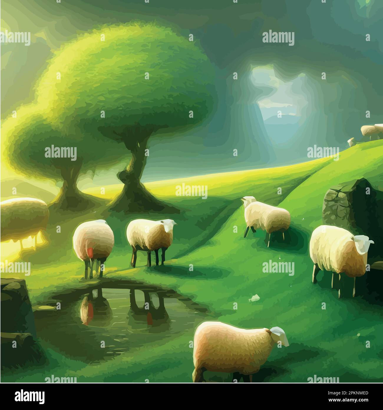 Sheep grazing peaceful agriculture Stock Vector Images - Alamy