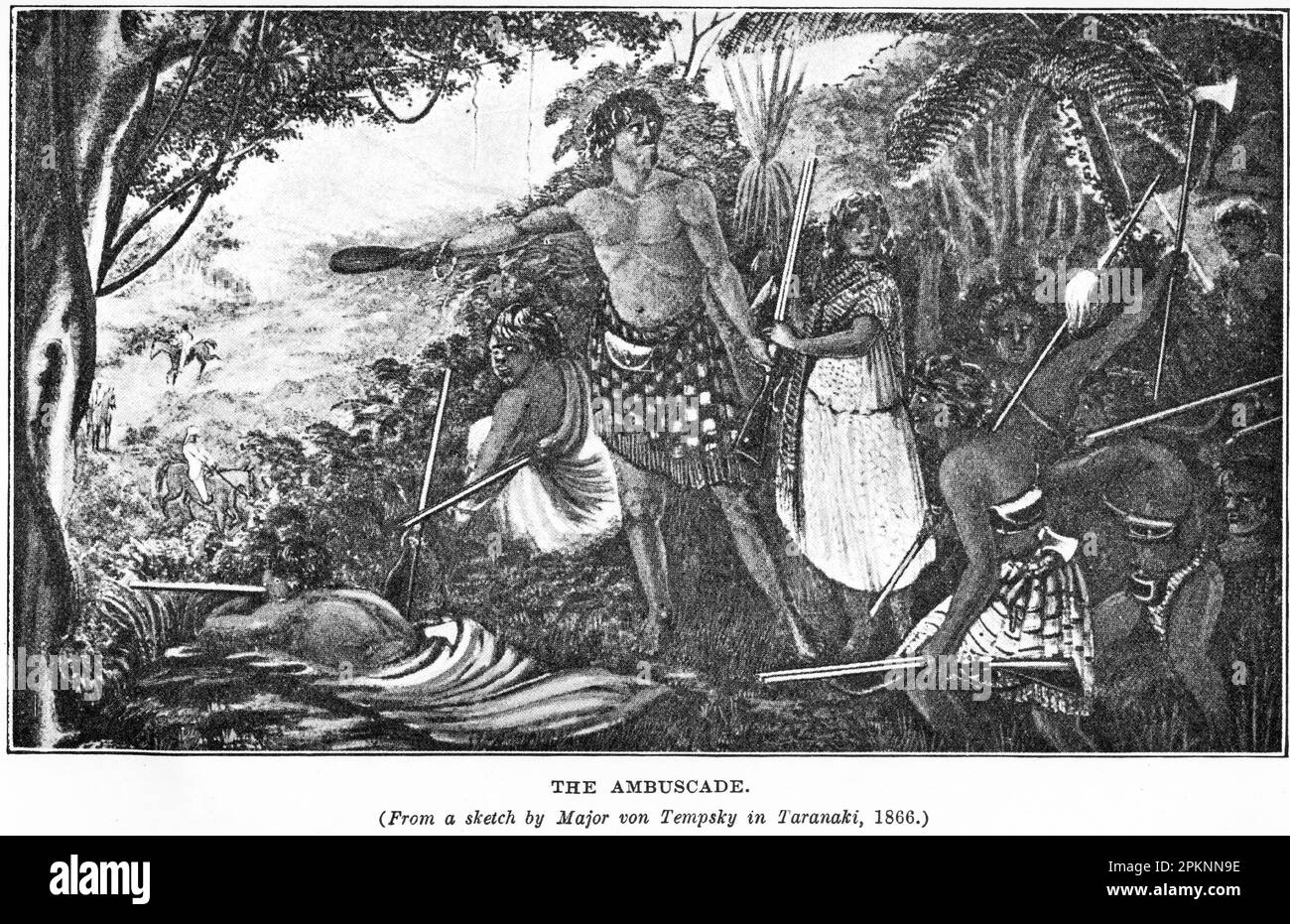 The Ambuscade, a scene from the Maori Wars of the 1860s in New Zealand ...