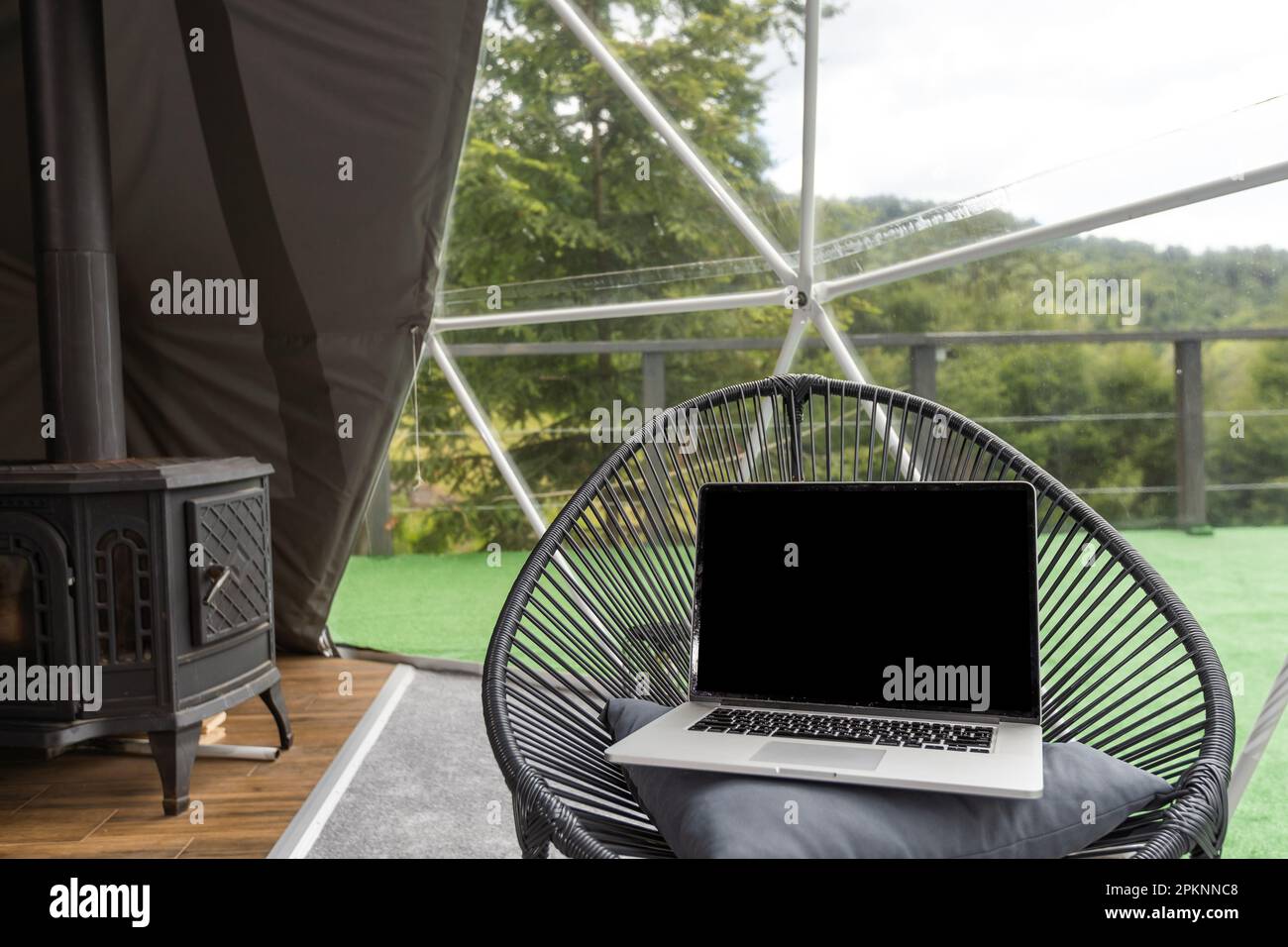 laptop in the dome camping Stock Photo - Alamy