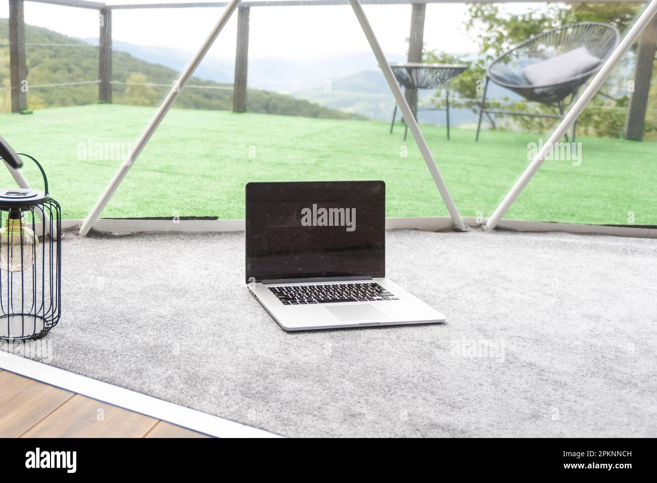 laptop in the dome camping Stock Photo - Alamy