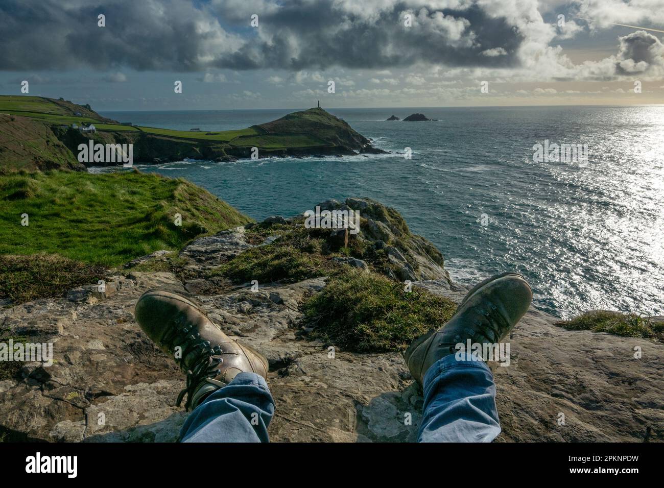 Cape Cornwall, walker, South West Coast Path Stock Photo - Alamy