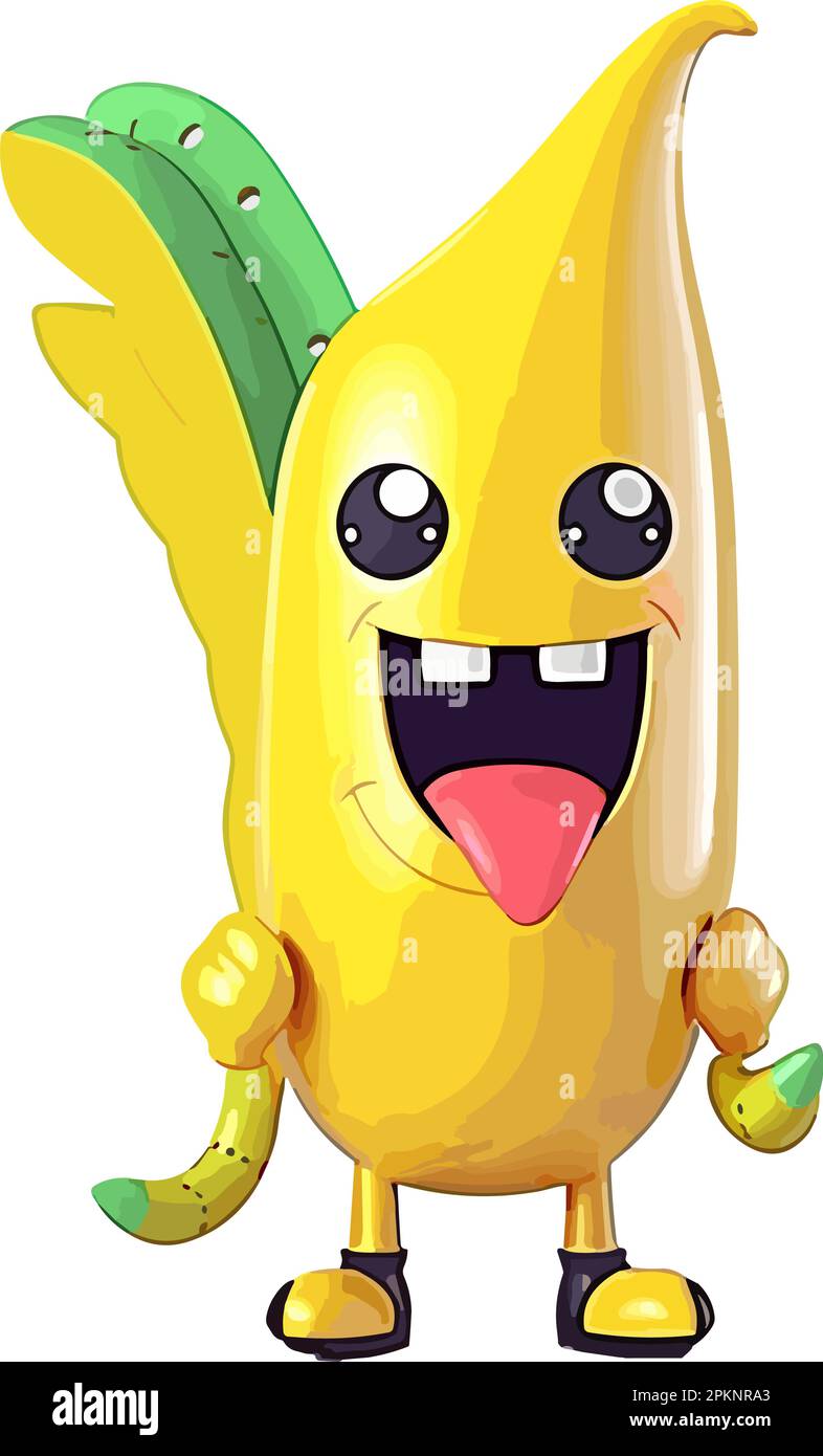 cute chibi banana smiley character. vector art. fruit character. cartoon art. funny banana Stock ...