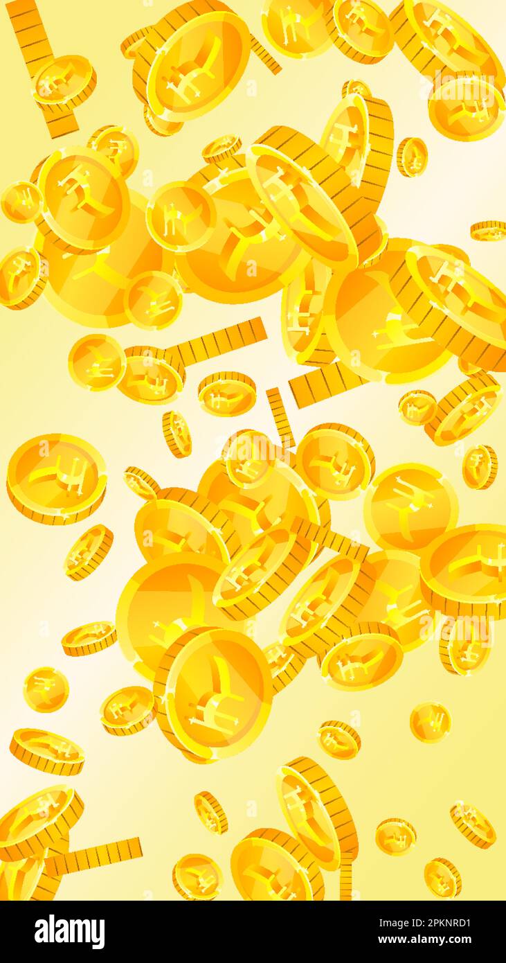 Indian rupee coins falling. Scattered gold INR coins. India money ...
