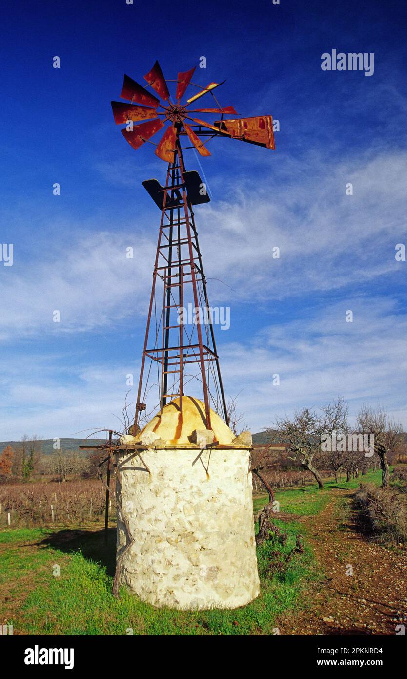 Old wind turbine to raise water in Provence Stock Photo - Alamy
