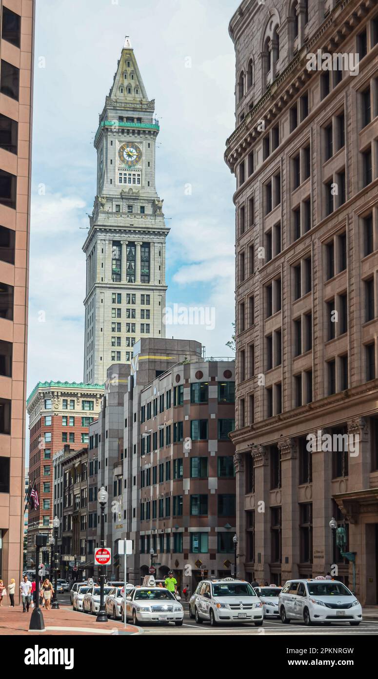 State Street in Financial District of downtown Boston with view to ...
